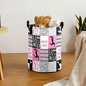 Laundry Basket Eat Sleep Cheer Cheerleader Pink Laundry Hamper Clothes Bag Collapsible Tall with Handles Bathroom College Essentials Storage for College Dorm Family