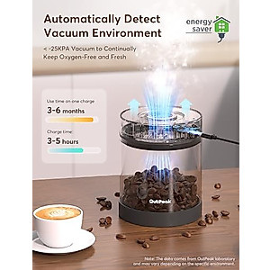 OUTPEAK Neo 2025 Kilo Auto Vacuum Coffee Canister, 1.5L Capacity for 17.6oz of Coffee Beans, One-Button Operation, Stainless Steel Coffee Storage Container for Barista, Gifting (Large, Pearl White)