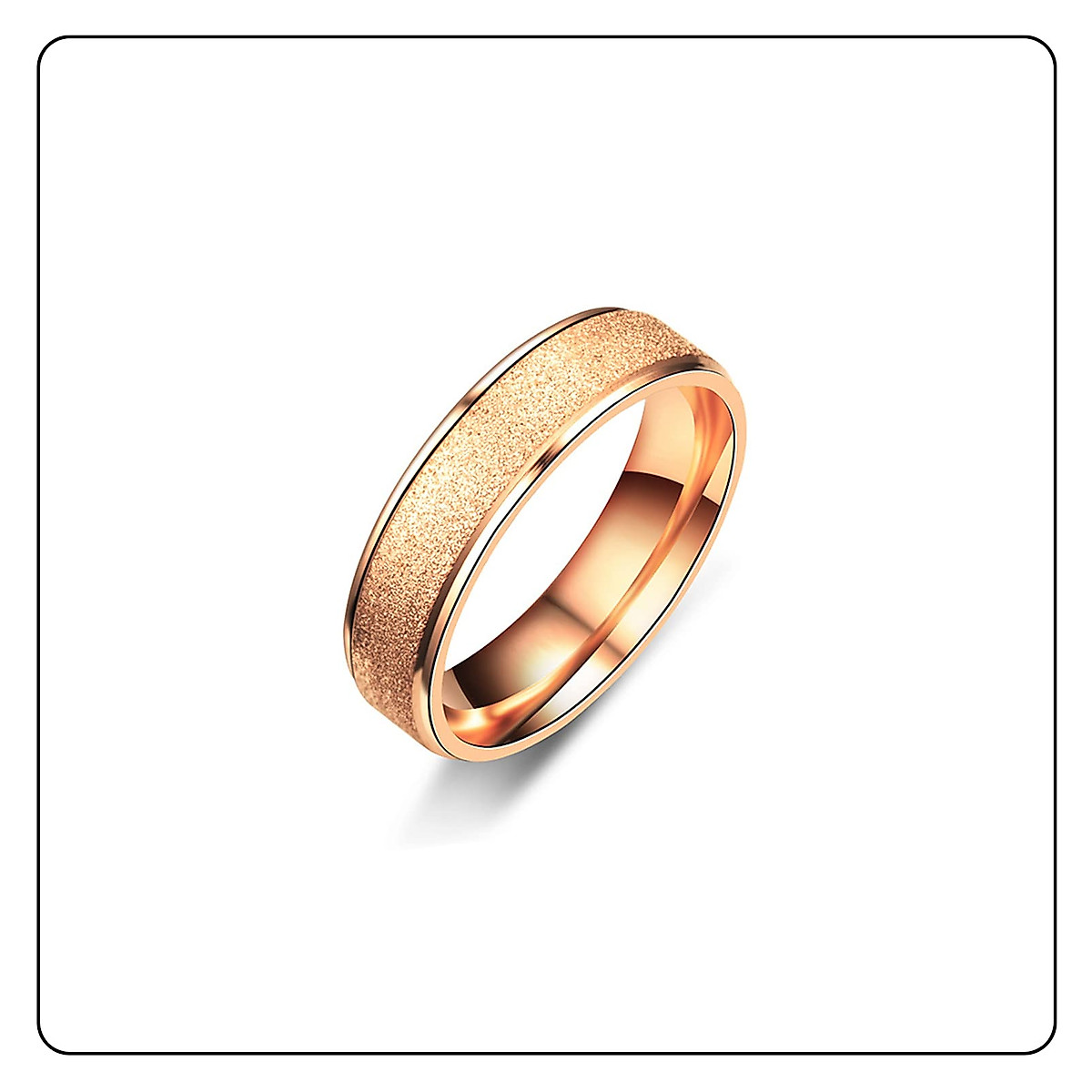 Fusamk Fashion Simple Rose Gold Stackable Rings Stainless Steel Sandblast Crystal Band Rings(Rose Gold(10))