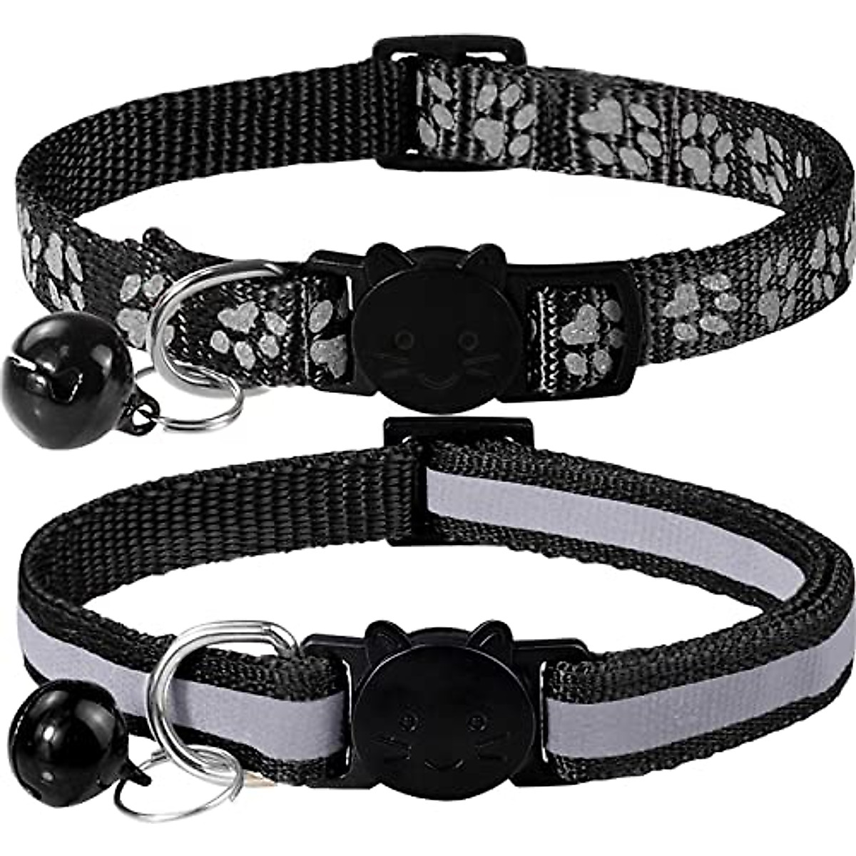 Taglory Reflective Cat Collars Breakaway with Bell, 2-Pack Girl Boy Pet Kitten Collar Adjustable 7.5-12.5 Inch, Black