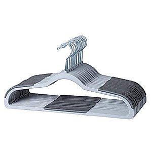Finnhomy Heavy Duty 50 Pack Plastic Hangers, Durable Clothes Hangers with New Generation Non-Slip Pads,Space Saving Easy Slide Organizer for Bedroom Closet, Great for Shirts, Pants, Gray