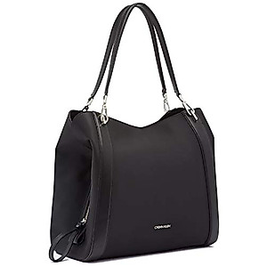 Calvin Klein Reyna Novelty Large Triple Compartment Shoulder Bag, Black/Silver