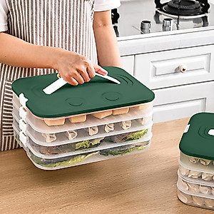 OFFKITSLY Food Storage Containers with Lids, Plastic Cookie Storage Containers Airtight, 4-Layer Stackable Food Containers Dumpling Storage Box, Green