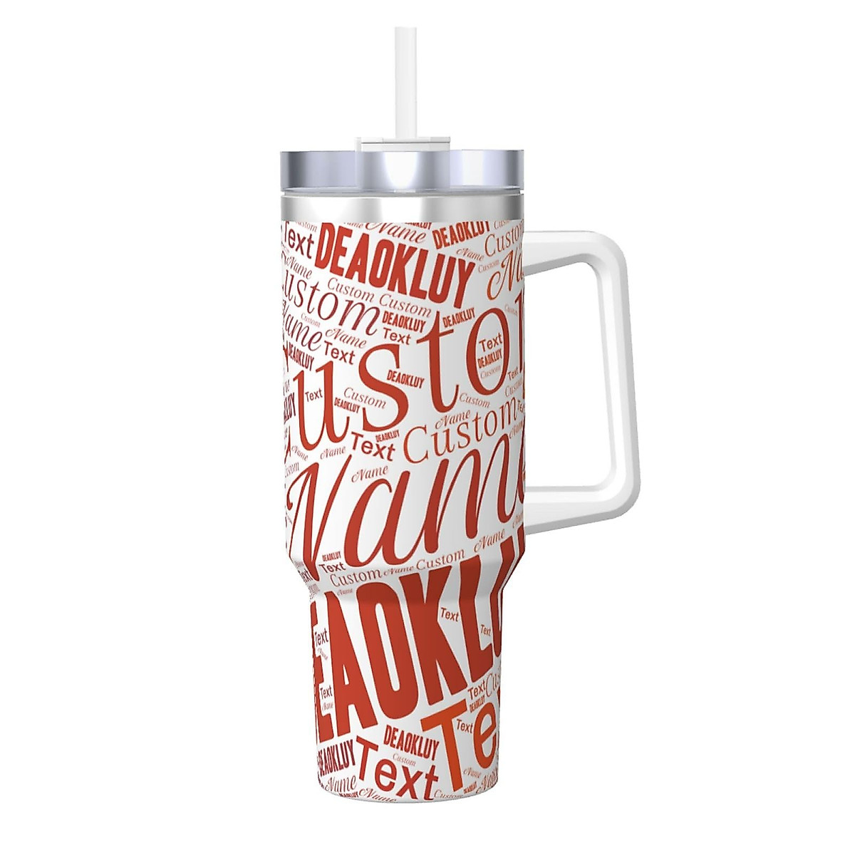 deaokluy Custom 40 OZ Ice Bully Cup with Handle Straw, Personalized Stainless Steel Tumbler with Lid Add Name Text, Choose Letter to Custom Travel Coffee Cup Present for Mom Dad Birthday Christmas