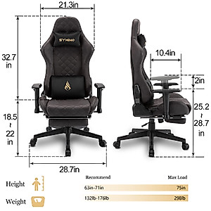 symino Gaming Chair Ergonomic Office Chair Racing Style Computer Chair with 3D Armrest, Vintage Style PU Leather PC Chair with Footrest (Brown)