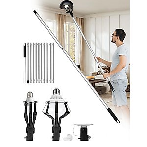 Yetolye Light Bulb Changer for High Ceilings, Lightweight Light Bulb Changer,High Reach Light Bulb Changer Reach up to 18FT,High Ceiling Light Bulb Changer with Pole-12FT Extension Pole