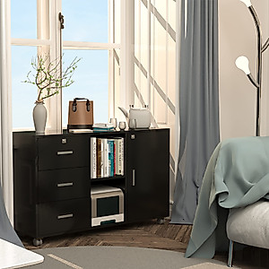 Mobile Lateral Filing Cabinet, Office Lateral File Cabinet with Lock Wood File Cabinet With Lock Office Storage Cabinet Office File Cabinet with Lock Wood Lateral File Cabinet For Home Office(Black)