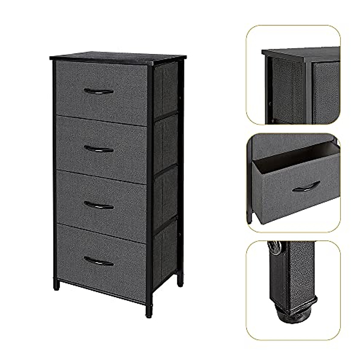 AZL1 Life Concept 4 Drawers Fabric Dresser Storage Tower, Organizer Unit for Bedroom, Closet, Entryway, Hallway - Dark Grey