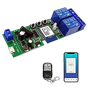 Newgoal 2 channelsWiFi Wireless Smart Switch Inching Self-locking Relay Module, be applied to access control Tuya SmartLife APP,DIY WIFI Garage Door Opener With 433 MHz RF remote control