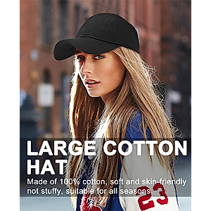 Oversize XXL Baseball Cap for Big Heads 23.6"-25.6", Extra Large Cotton Baseball Hat, Plus Size Unstructured Dad Hats Black