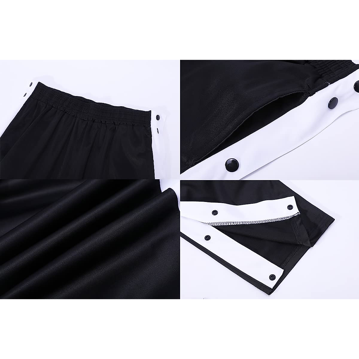 THWEI Mens Tear Away Basketball Pants Casual High Split Snap Button Post Surgery Sweatpants Black M