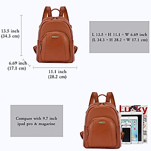 Genuine Leather Backpack Purse women satchel handbags Convertible Anti-theft work Shoulder bag Brown