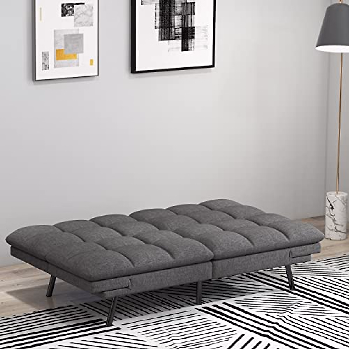 FONTOI Futon Sofa Bed Memory Foam Couch Sleeper Daybed Foldable Convertible Loveseat, Dark Gray