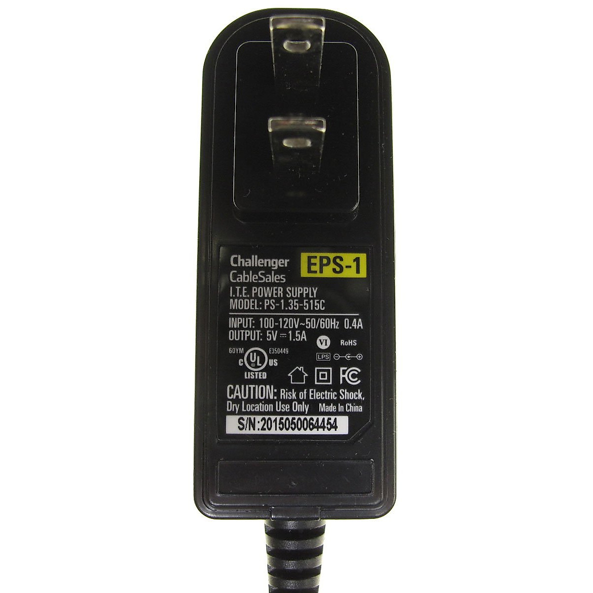 Challenger Cable Sales 5V/1.5A Power Supply Adapter PS-1.35-515C ~EPS-1, DC50X/ Xu, DC60Xu, DCI401COM3, DCI105COM1, DCI1011COM, DAT30/50, DTA170HD, HD-DTA100u