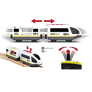 Wooden Train Set Accessories Battery Operated Locomotive Train, Remote Control Train Vehicles for Wood Tracks, Powerful Engine Train Cars Fits All Major Brands of Railway System (Battery Not Included)