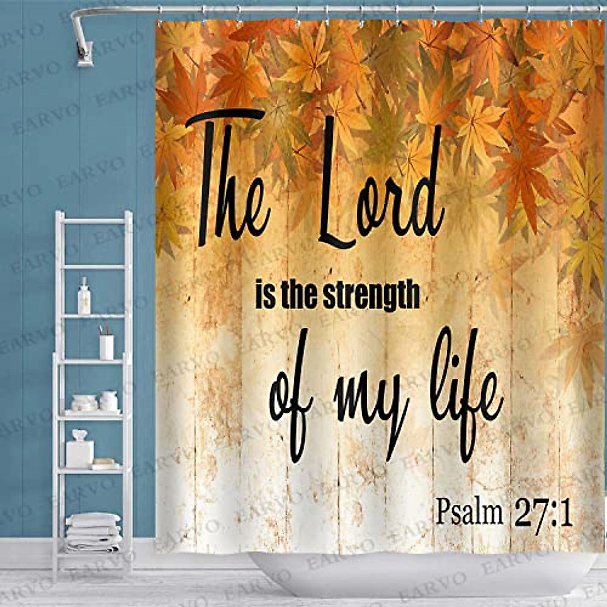 Gold Maple Leaves Shower Curtain Bible Verse Scripture Quotes Bath Curtain Accessories with 12 Hooks Polyester Fabric 66x72 in YLMYEA47