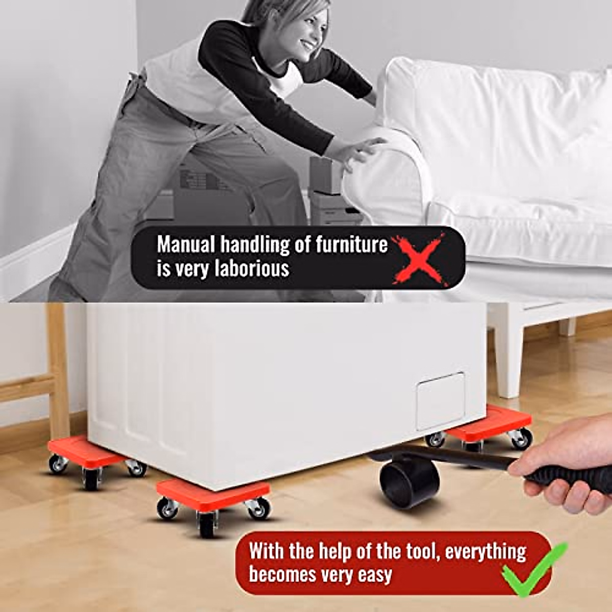 Furniture Dolly & Furniture Lifter Set,Furniture Mover with 4 Wheels, 360° Rotation Wheels Furniture Movers,800 Lbs Load Capacity,for Moving Heavy Furniture, Refrigerator, Sofa, Cabinet（Red）