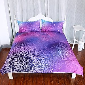 ARIGHTEX Iridescent Pink Purple Blue Mandala Duvet Cover 3 Pcs Boho Bedding Set Girly Duvet Cover (Twin)