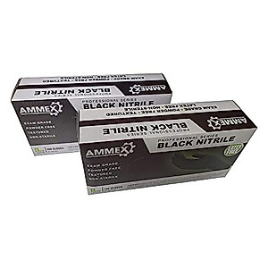 Ammex ABNPF46100 (2 Pack) Black Nitrile Glove, Medical Exam, Latex Free, Disposable, Powder Free, Size Large