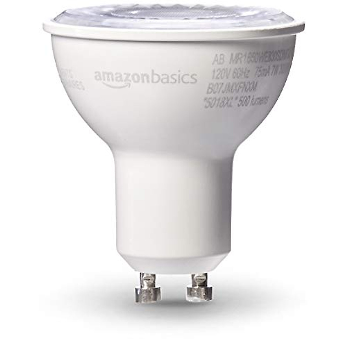 Amazon Basics MR16 LED Light Bulb, 50 Watt Equivalent, Energy Efficient 7W, GU10 Base, Warm White 3000K, Dimmable, 10,000 Hour Lifetime , 6-Pack