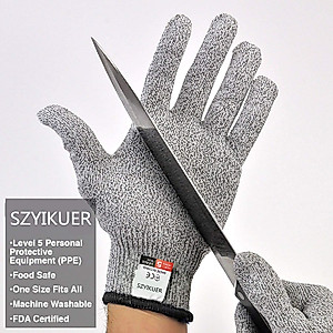 SZYIKUER Cut Resistant Gloves Food Grade Level 5 Hand Protection,Kitchen Cut Gloves (Medium(palm Diameter 3.35-3.75inch))