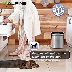 Alpine 6 L Stainless Steel Slim Open Trash Can - Compact Garbage Bin - Wide Access Top Slender Durable Receptacle with Sturdy Plastic Liner (1.6 Gal)