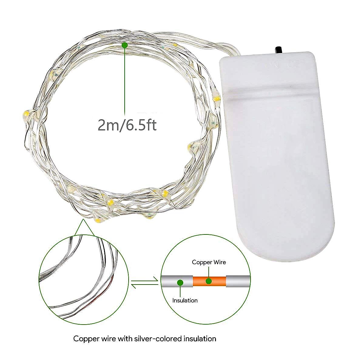 Cynzia 36 Pack Fairy Lights Battery Operated, 20 LED 6.6ft/2m Starry String Lights, Waterproof Mini Silver Wire Firefly Lights for Mason Jar DIY, Wedding Christmas Decor (Warm White)