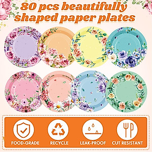 Suttmin 80 Pcs 7 Inch Floral Paper Plates Floral Party Plates Elegant Floral Disposable Plates Dinnerware Plates for Tea Party Wedding Bridal Shower Baby Shower Birthday and Party Decorations