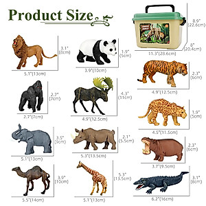 Mini Tudou 12 Pcs Safari Animals Figures Toys w/ 57x38.6’’ Large Activity Play Mat, Realistic Jumbo Jungle Wild Zoo Animals Figurines Playset w/Elephant, Giraffe, Lion for Kids Boys