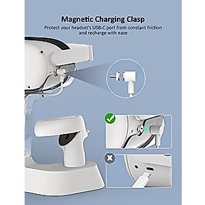 NexiGo Enhanced Charging Dock with LED Light for Oculus Quest 2, [Support Elite Strap with Battery], Headset Display Stand and Controller Mount, 2 Rechargeable Batteries, White