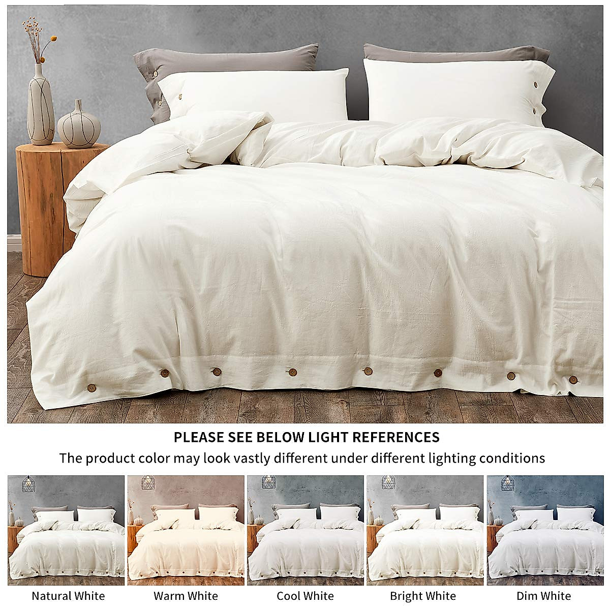 melingo Queen Duvet Covers, White Washed Cotton Duvet Cover Set, Soft, Cooling, Breathable Bedding Collection Set with Buttons Closure. Solid Color Quilt Cover (1 Comforter Cover + 2 Pillow Cases)