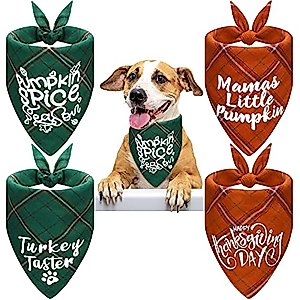 4 Pieces Thanksgiving Dog Bandana Fall Plaid Bandanas for Small to Large Dogs Puppy Cat Pet Triangle Bandana Scarf Adjustable Holiday Dog Bandana Bibs Party Costume