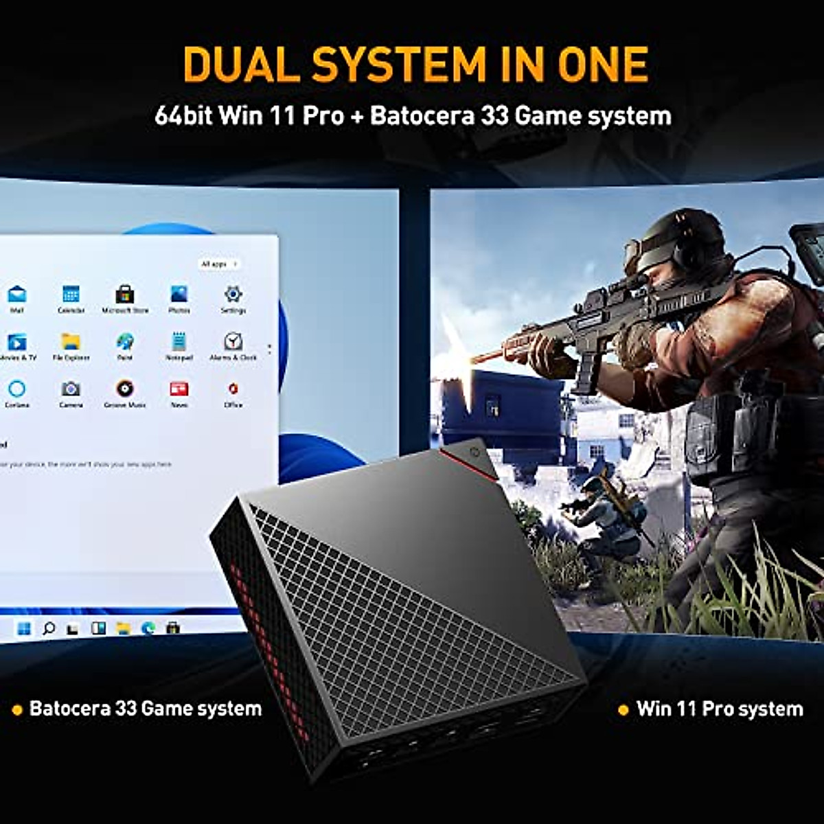 Kinhank Mini PC Game Box, Super Console X PC Chili Video Games Console Built in 120000+Games, AMD Ryzen 5 4500U, Win11Pro & Batocera 33 System in 1, 16G DDR4 RAM, 4K Three-Screen Display (1 Gamepad)