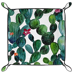 Lyetny Watercolor Cactus Tropical Garden Flat Folding Tray Storage Box Candy Holder Sundries Tray for Jewelry Wallet Coins Keys Dice,16x16cm
