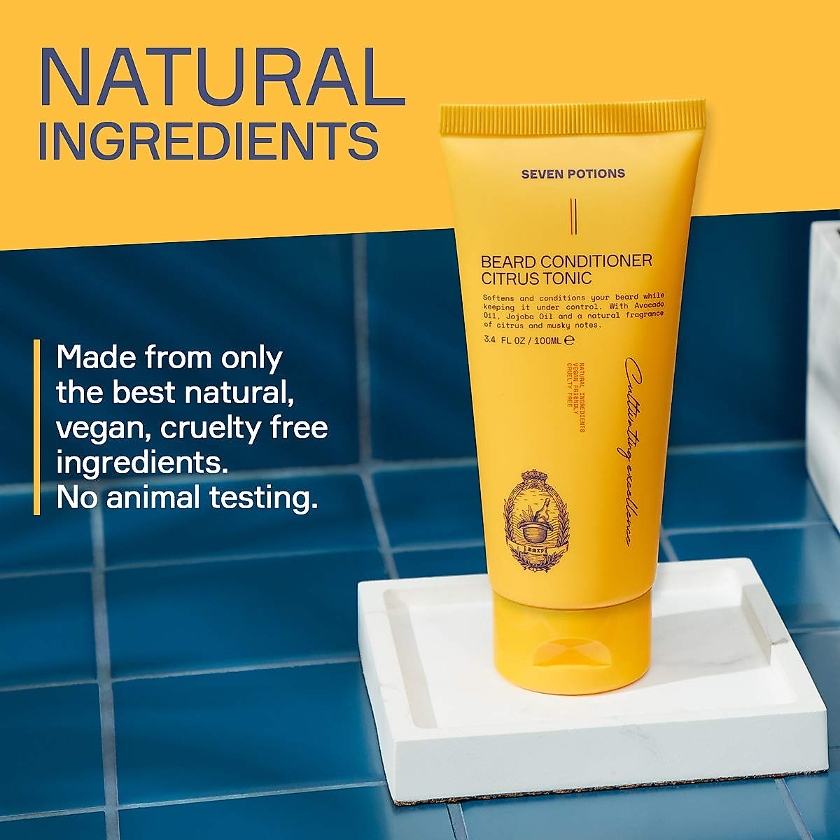 SEVEN POTIONS Beard Conditioner for Men – Prevents Beard Itch and Dandruff – Natural, Vegan, Cruelty Free (Citrus Tonic, 3.4 FL OZ)