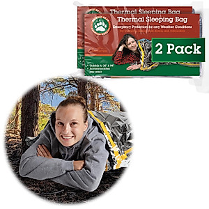 Emergency Thermal Mylar Sleeping Bags - 2 Pack - Ultra Compact for Camping, Survival, Disaster Bivouac Shelter - Pocket Sized, Unfolds to 7ft x 3ft -Retains 90% of Body Heat and Repels Wind and Water
