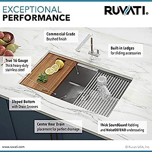 Ruvati 28-inch Workstation Ledge Undermount 16 Gauge Stainless Steel Kitchen Sink Single Bowl - RVH8309