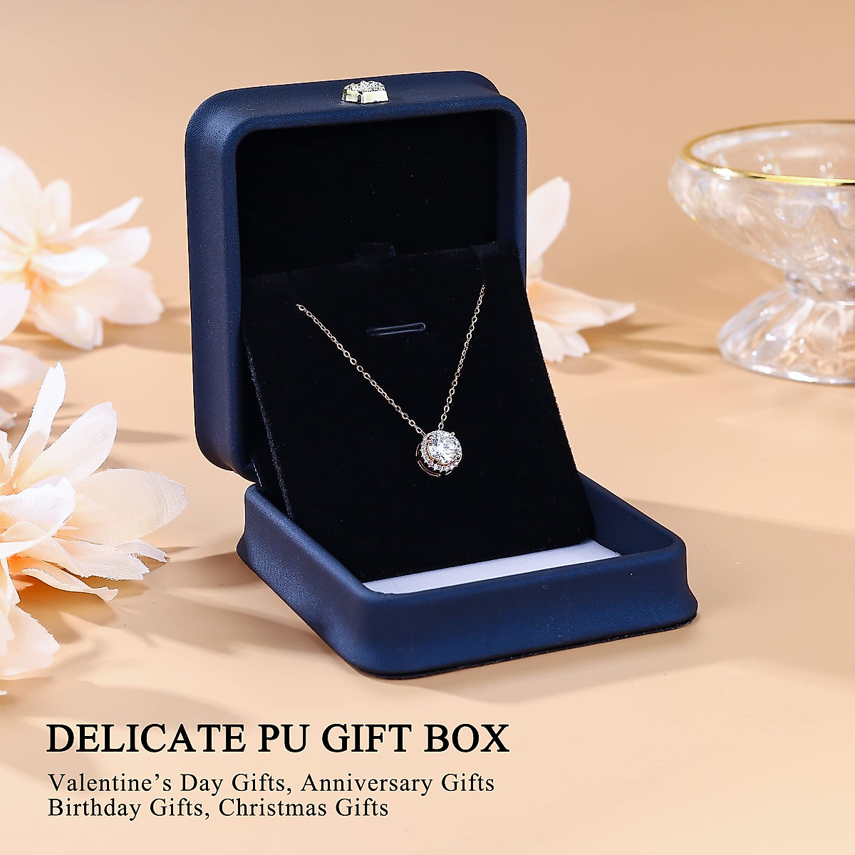 SMILEST 1ct Moissanite Necklace for Women Mom, D Color VVS1 Clarity Lab Created Diamond 18K Rose Gold Plated 925 Sterling Silver Moissanite Pendant Necklace for Women 1th Necklace Gifts for Wife