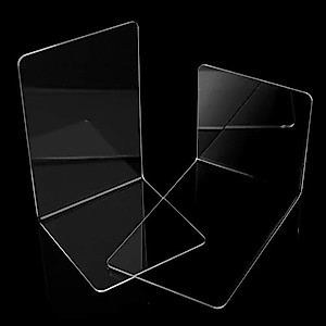 tegongse 2Pcs Book Ends, Clear Acrylic Bookends, Non-Skid Bookend Supports, Book Stopper for Books/Movies/CDs/Video Games
