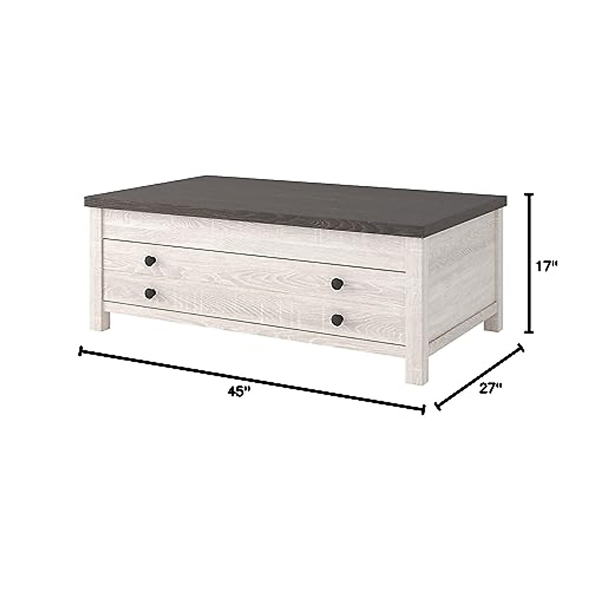 Signature Design by Ashley Dorrinson Farmhouse Lift Top Coffee Table with Storage, Antique White & Brown