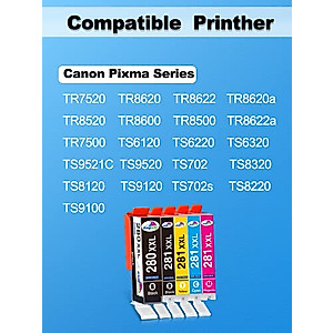 KINGWAY 280 281 XXL Ink Cartridges Replacement for Canon 280XL PGI-280 281 XL CLI-281 XL (for Canon tr8620 Ink cartridges) Work with TR8620a TR8520 TR8600 TS9120 TS9521C TS6120 TR8622 Printer, 5 Pack