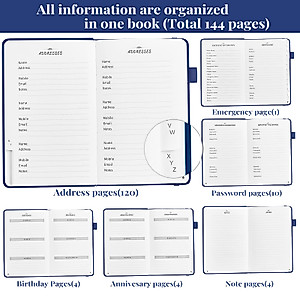 JUBTIC Address book with Alphabetical Tabs, Hardcover Password Keeper and Telephone Book Address Organizer for Contacts, Internet Login Address Log book Journal Notebook for Home or Office-Navy Blue