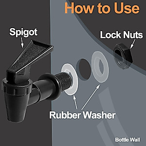 LifCratms 2Pcs BPA-Free Replacement Cooler Faucet, Black Plastic Water Spigot Spout Water Dispenser Tap Set, Reusable Water Crock Tap Water Beverage Lever Pour Dispenser Valve