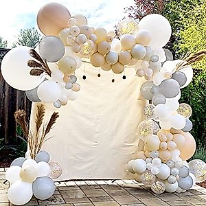Sweet Baby Co. Neutral Balloon Garland Kit Arch with Matte Sand, Gray, Nude Beige Brown, White, Gold Balloons, Boho Bridal Shower Decorations, Birthday Party Decoration, Gender Reveal Backdrop