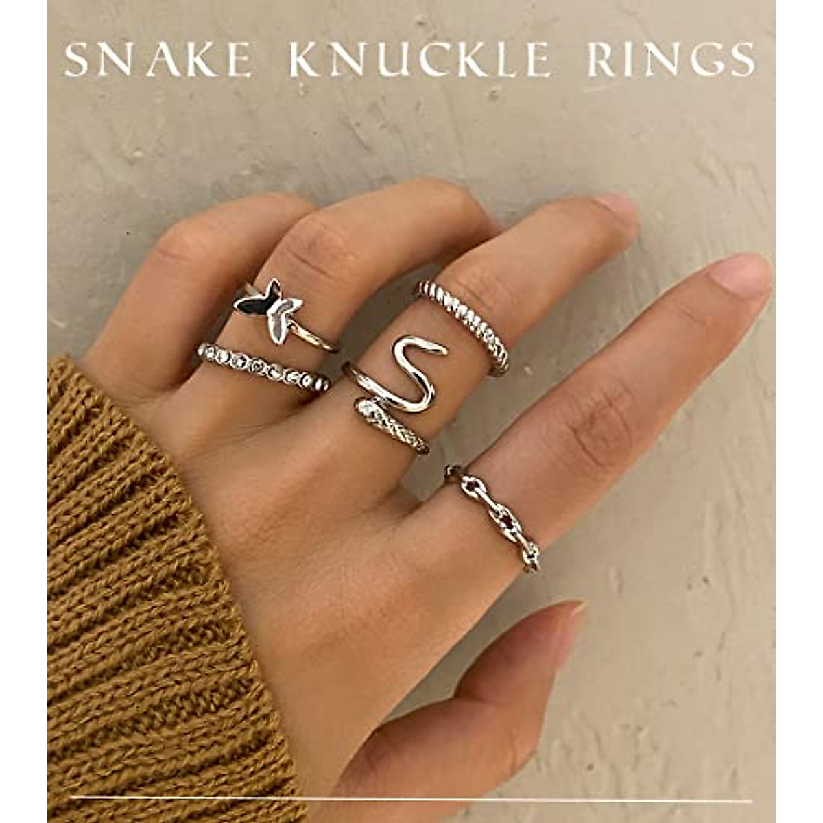 iF YOU 30 Pcs Vintage Knuckle Rings Set, Boho Butterfly Snake Stackable Finger Rings for Women, Silver Midi Rings Pack