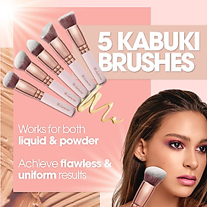 Kabuki Makeup Brush Set - Foundation Powder Blush Concealer Contour Brushes - Perfect for Liquid, Cream or Mineral Products - 10 Pc Collection with Premium Synthetic Bristles for Eye and Face Cosmetic
