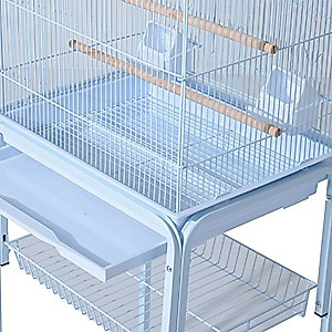 PawHut 63" Metal Indoor Bird Cage Starter Kit With Detachable Rolling Stand, Storage Basket, And Accessories, White