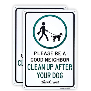Enjoyist 2 Pack Clean Up After Your Dog Sign, Clean Up After Your Pets, Be a Good Neighbor Sign, 12"x 8" .04" Aluminum Sign Rust Free Aluminum-UV Protected and Weatherproof
