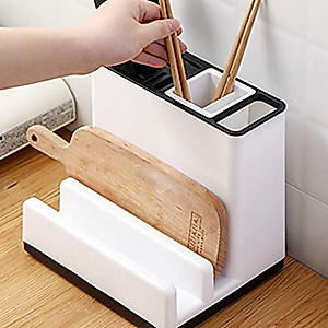 GANFANREN Kitchen Utensil Plastic Scissors Knife Holder Cutting Board Holder Draining Rack Storage Shelf Organizer Chopping Knife Rack