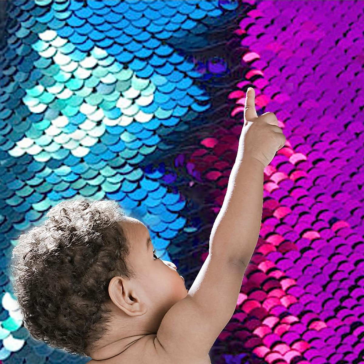 5MM Not Falling Sensory Wall for Kids Sequin Flip Fabric High Density Reversible Sensory Graffiti Fabric Sequin Fabric by The Yard Mermaid Fabric Purple to Blue-0.5yd, 50” x 18”